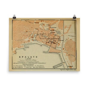 Split Croatia Map (1911) Old Adriatic Sea Port Atlas Poster - Etsy