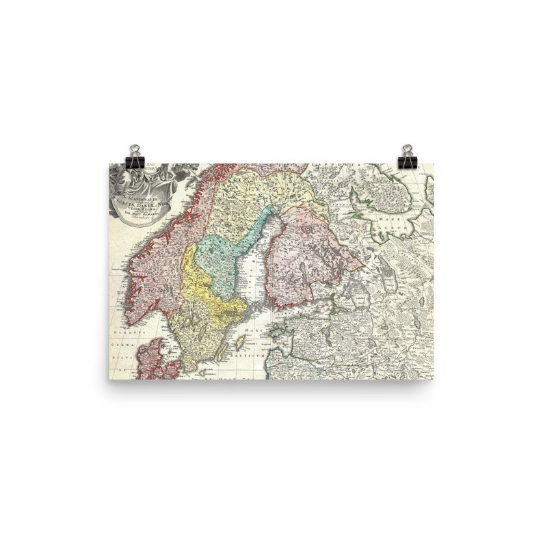 Vintage Scandinavia Map 1730 Nordic Countries Atlas Poster - Etsy