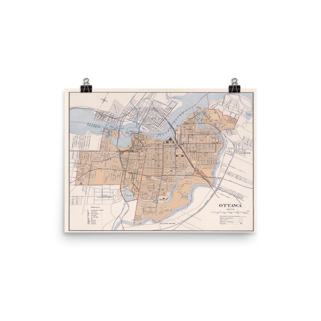 Old Ottawa Canada Map (1915) Vintage Bytown Capital City Atlas Poster ...