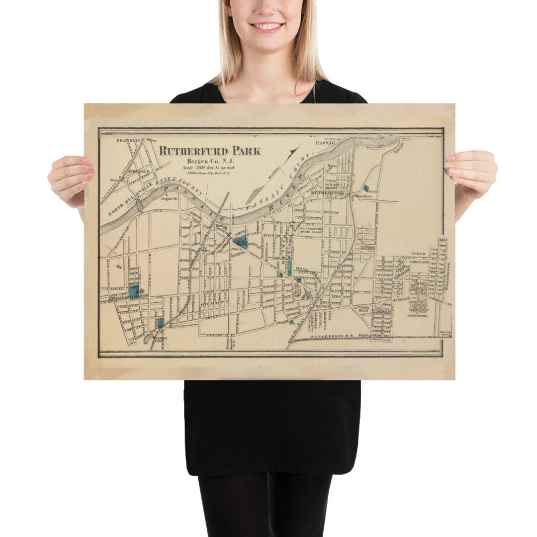 Old Rutherford NJ Map (1872) Vintage Bergen County New Jersey Borough ...