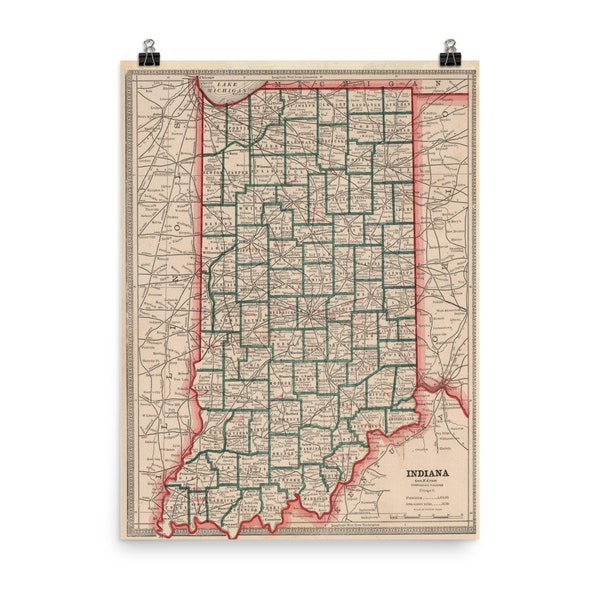 County Map of Indiana - Etsy