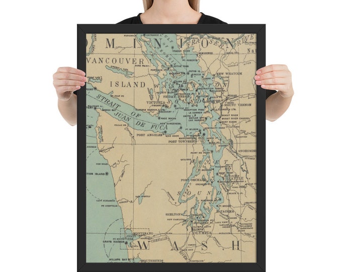 Vintage Puget Sound Map 1867 Washington State Pacific Ocean - Etsy