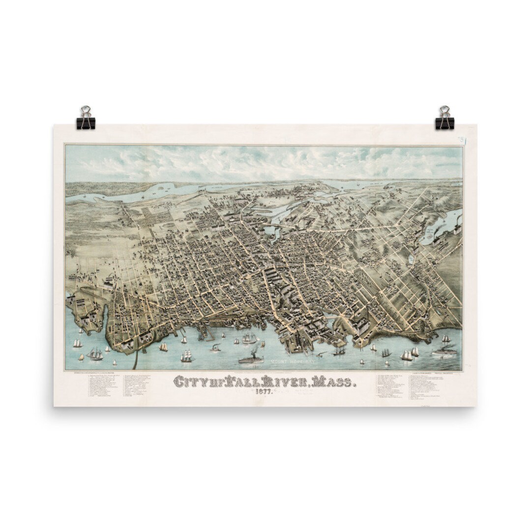 Old Fall River MA Map (1877) the Scholarship City Massachusetts Atlas ...