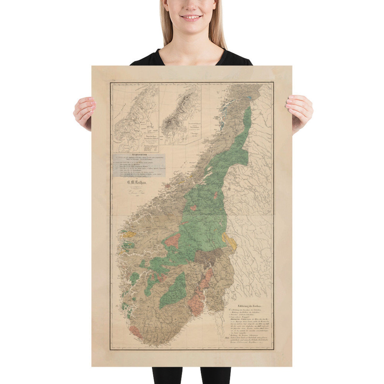 Vintage Norway Geology Map (1849) Old Norwegian Geological Atlas Poster ...
