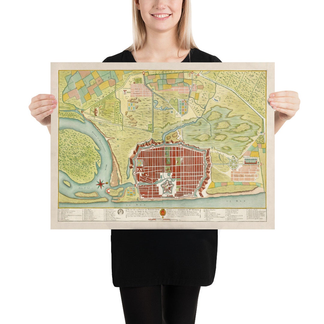 Old Pondicherry India Map (1800) Vintage Puducherry City Atlas Poster ...