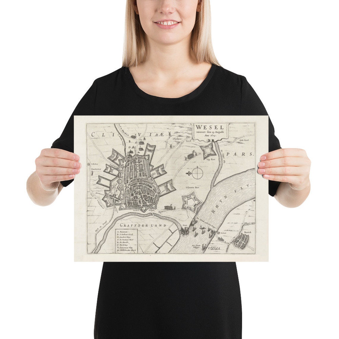 Old Wesel Germany Map (1629) Vintage North Rhine-westphalia City Atlas ...