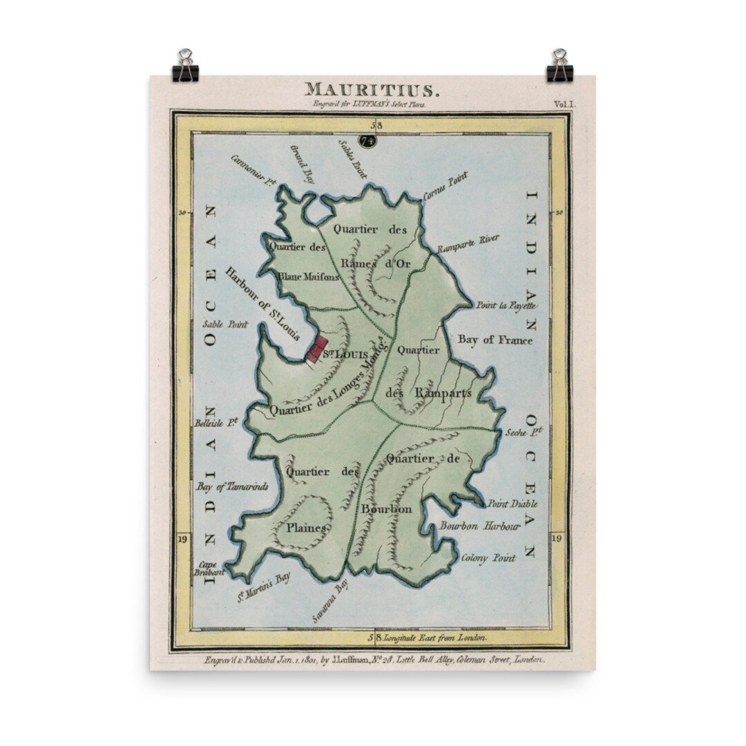 Old Mauritius Map (1801) Vintage Maurice Island Atlas Poster - Etsy