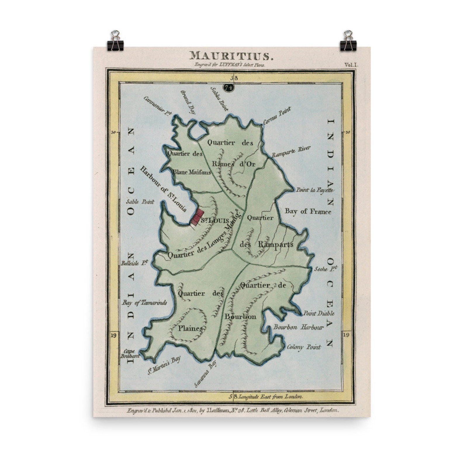 Old Mauritius Map 1801 Vintage Maurice Island Atlas Poster - Etsy
