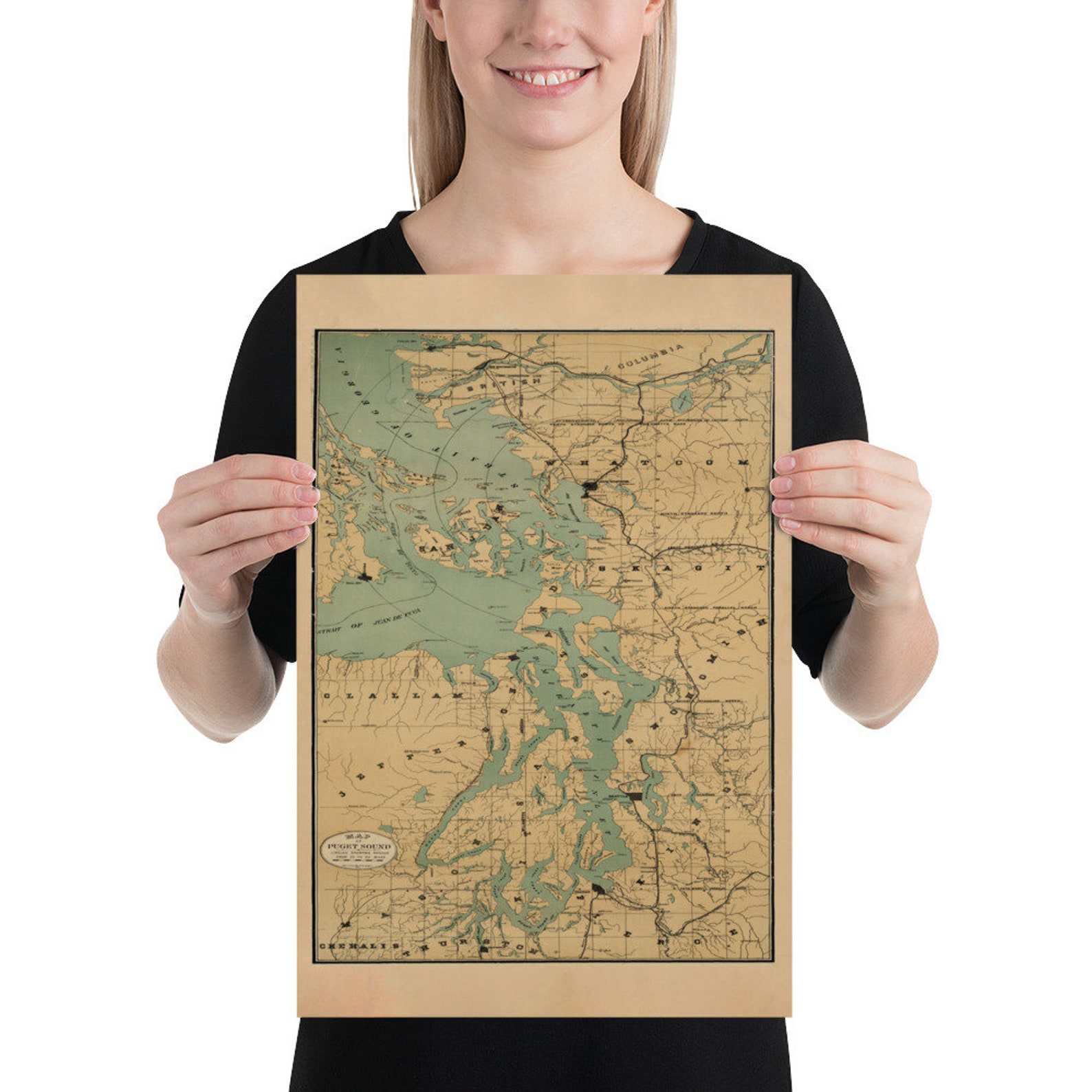 Old Puget Sound Map 1885 Washington State Pacific Ocean - Etsy
