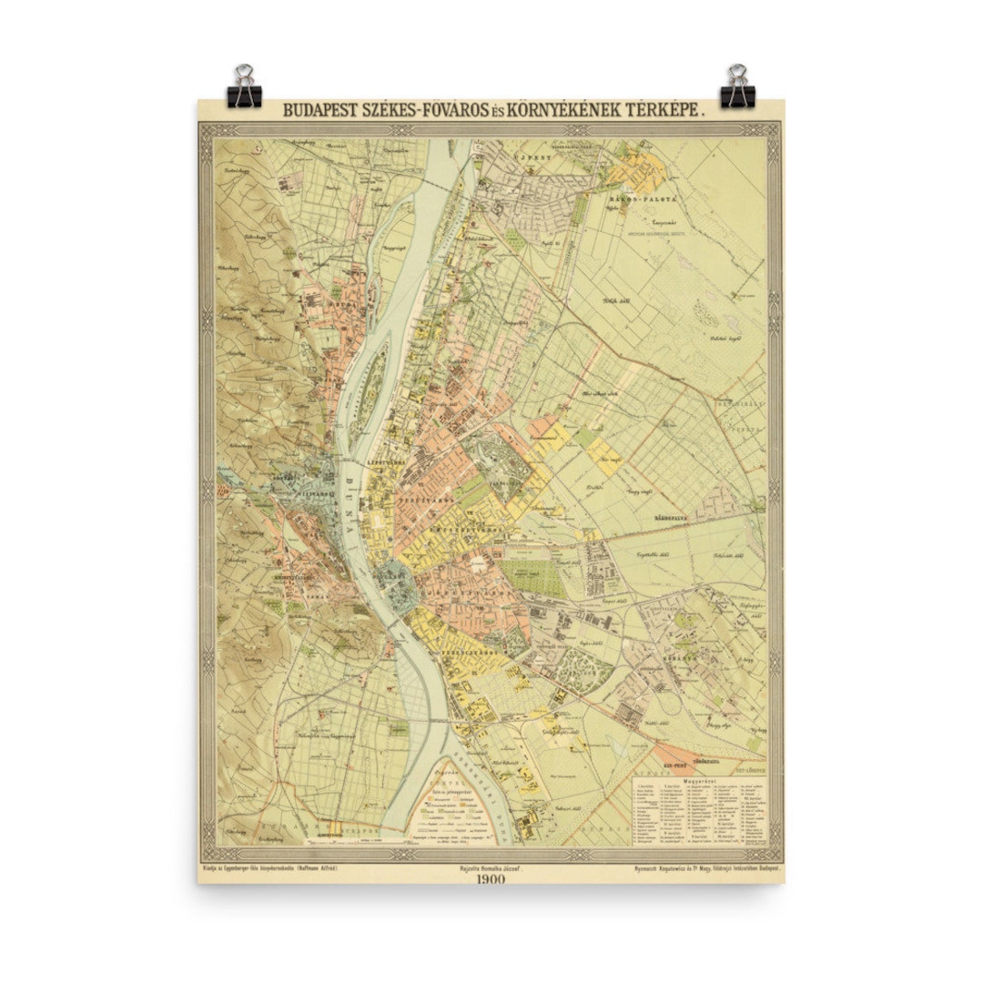 Vintage Budapest Hungary Map (1900) Old Hungarian Capital City & Street ...
