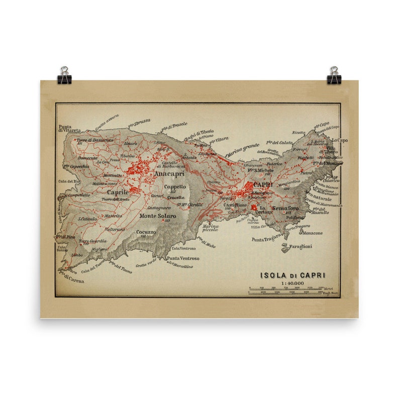 Old Capri Italy Map (1903) Vintage Tyrrhenian Sea Island Atlas Poster ...