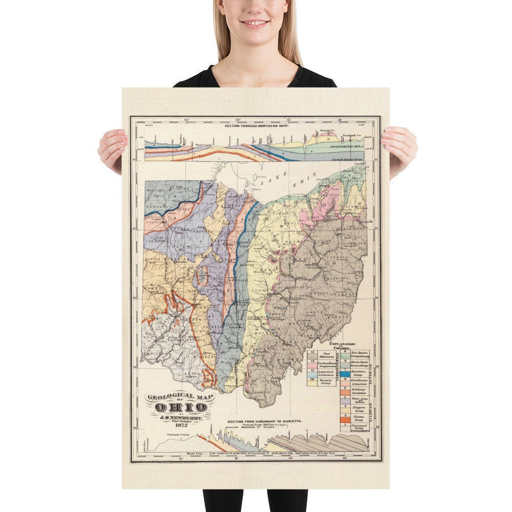 Old Ohio Geology Map 1872 Vintage OH Geological Atlasposter | Etsy