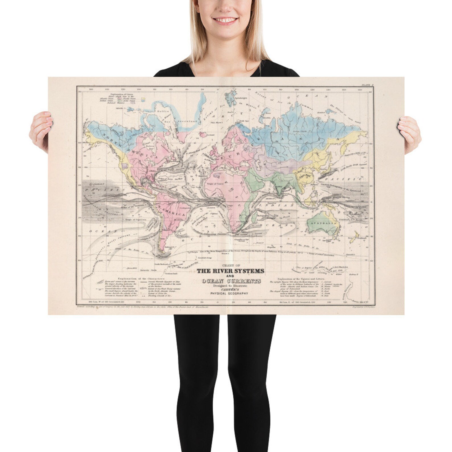 Old World Ocean Currents Map 1856 Vintage Global Nautical & | Etsy