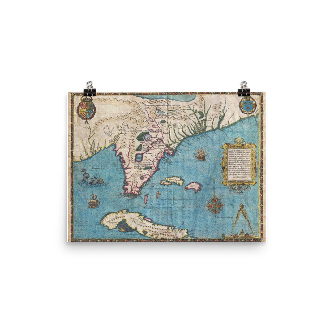Florida Historical Exploration Map (1591) Spanish Caribbean Maritime ...