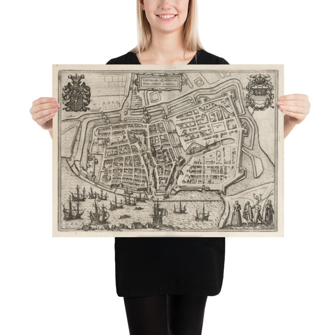 Old Emden Germany Map 1575 Vintage Lower Saxony City & - Etsy