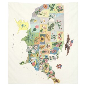 Vintage Us State Flower & Botanical Map Tapestry - Etsy
