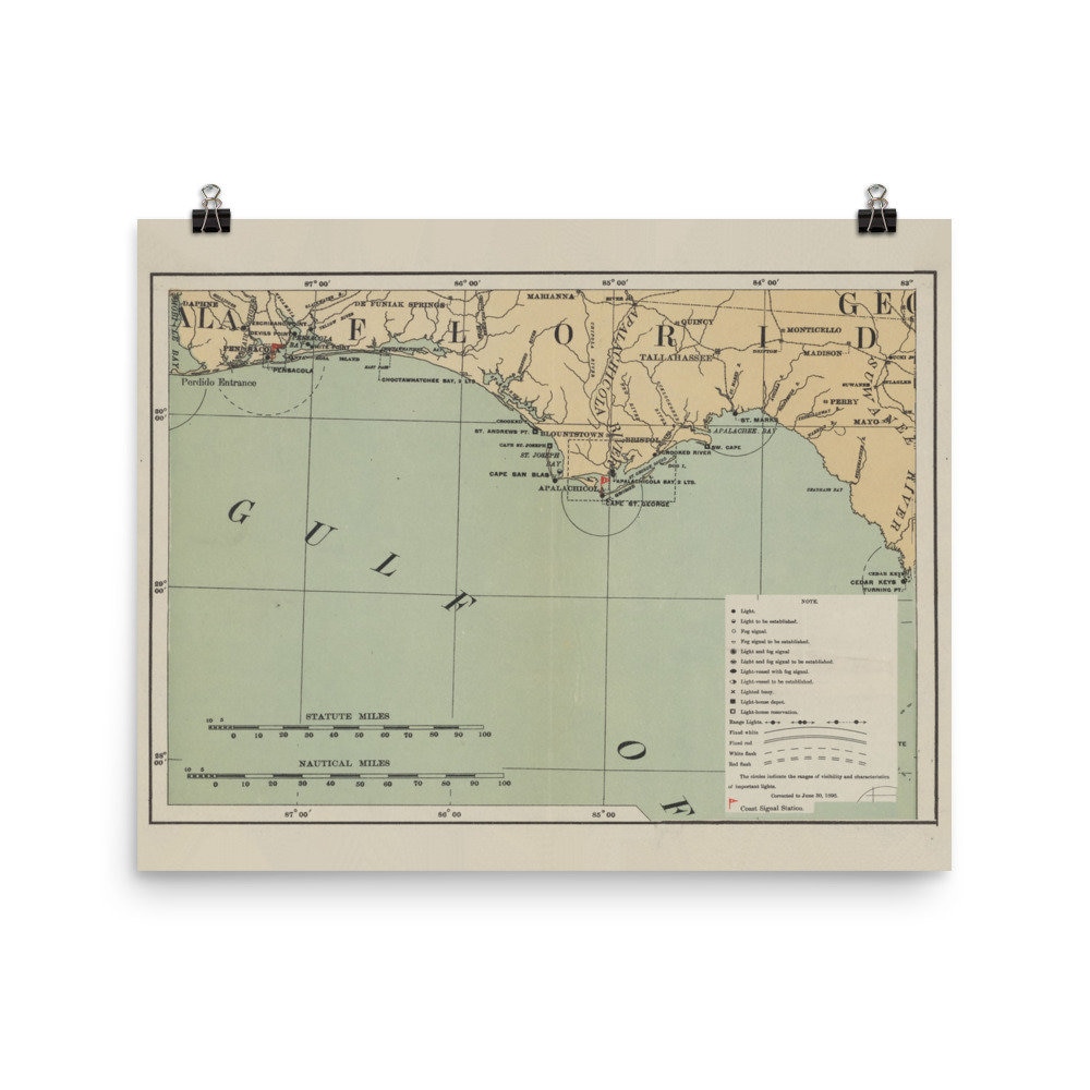 Old Florida Panhandle Lighthouse Map 1898 West FL Nautical - Etsy