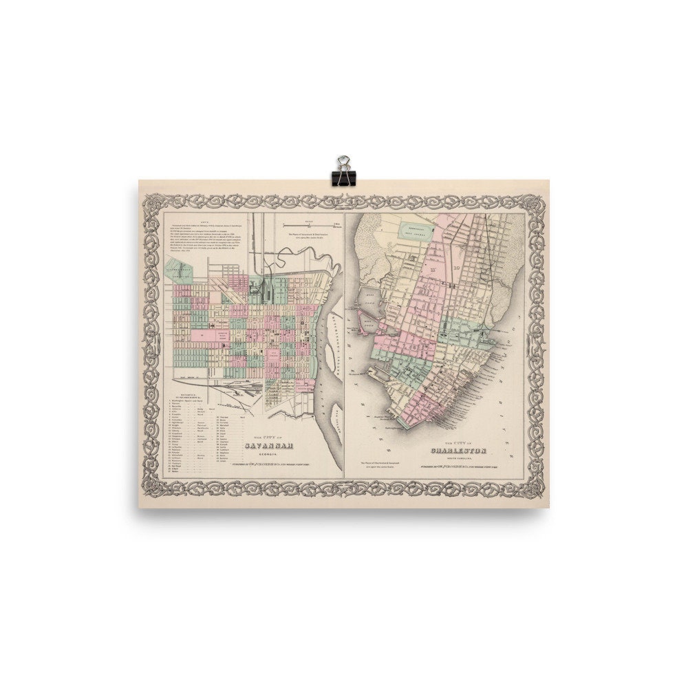 Old Savannah GA and Charleston SC Map 1886 Historical Cities | Etsy