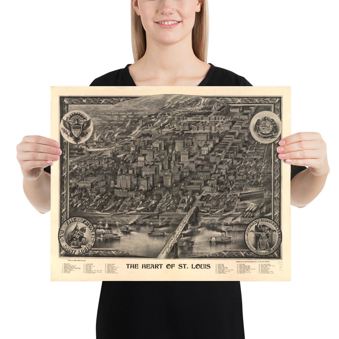 Old St Louis MO Downtown Map (1907) Vintage Gateway to the West City ...