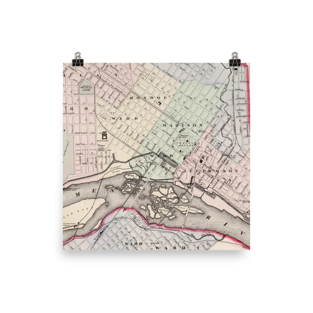 Vintage Richmond VA Map 1884 Virginian Capital Atlas Poster - Etsy