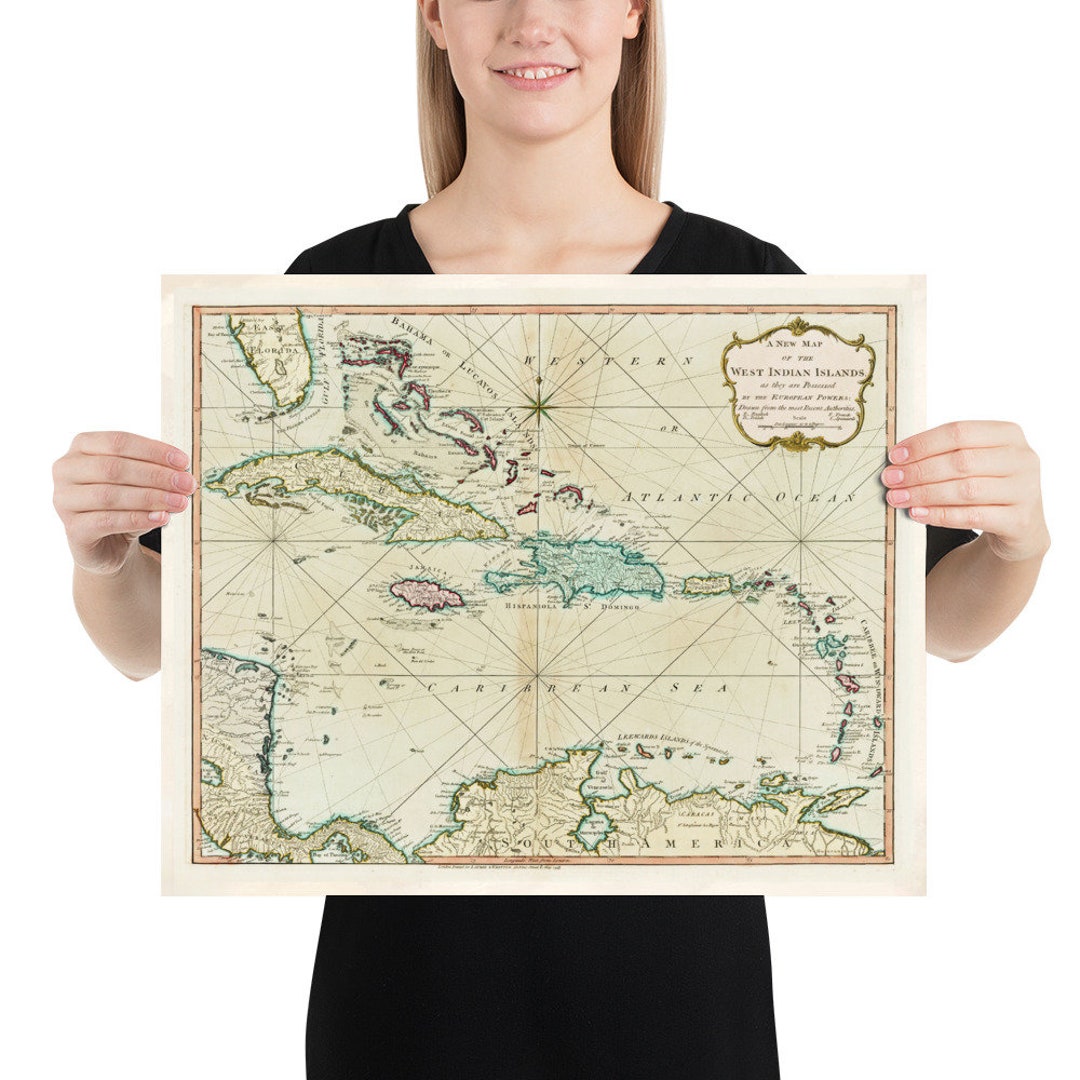 Old Caribbean Islands Map (1795) Vintage West Indies Nautical Chart ...