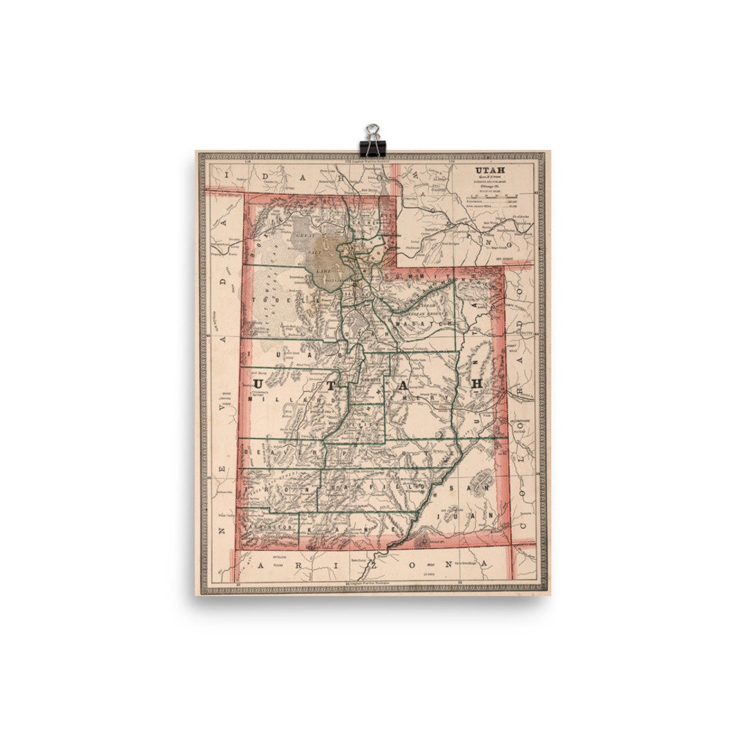 Old Utah State Map (1883) Vintage Beehive State Atlas Poster - Etsy