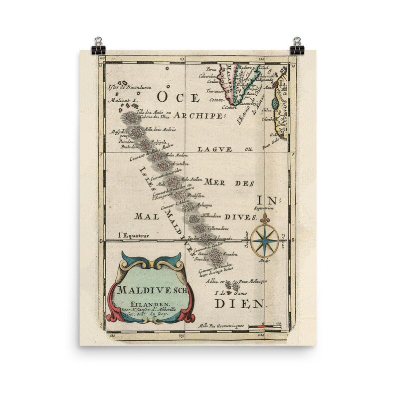 Old Maldives Map 1705 Vintage Maldivian Islands Atlas Poster | Etsy