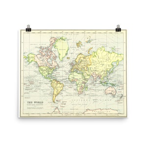 Vintage World Map (1899) Mercator Projection Atlas Poster - Etsy