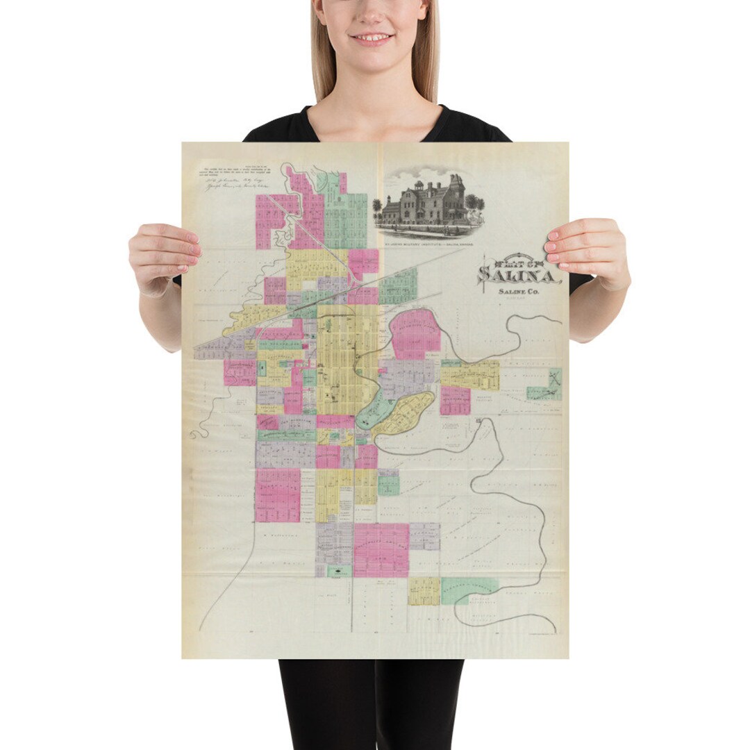 Old Salina KS Map (1887) Vintage City of Kansas Atlas Poster - Etsy