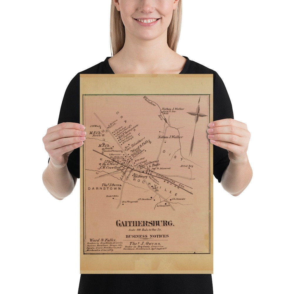 Old Gaithersburg MD Map (1879) Vintage Gburg Maryland Atlas Poster - Etsy