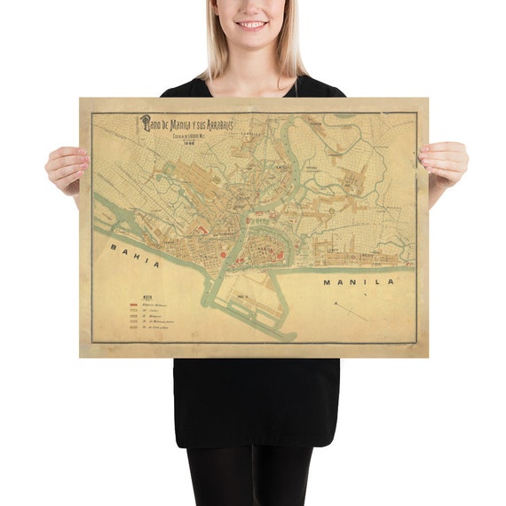 Old Manila Philippines Map 1898 Vintage Capital City & | Etsy