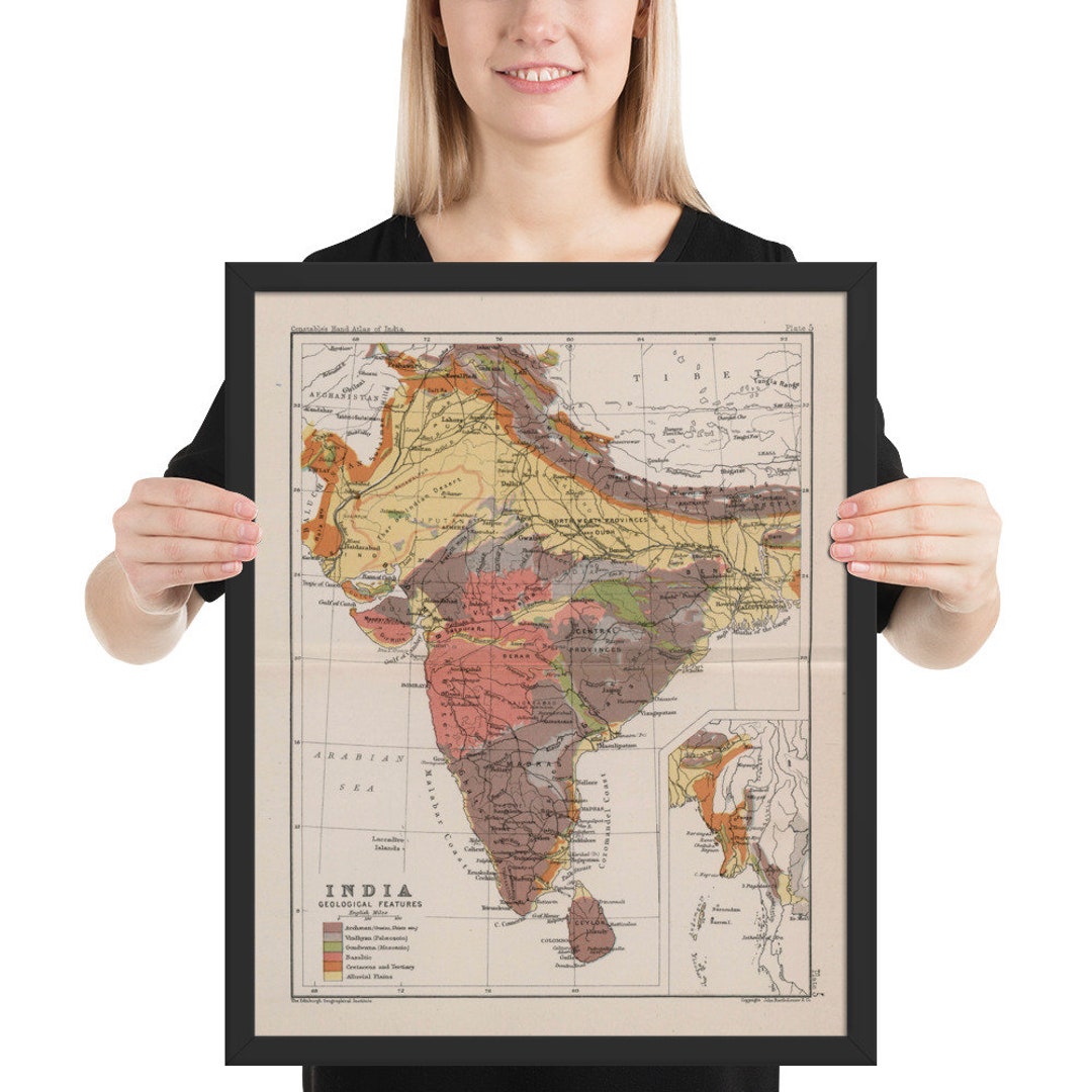 Old India Geological Map (1893) Vintage Indian Geology Atlas Framed ...