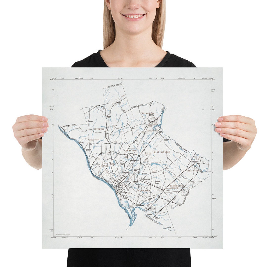 Mercer County NJ Map 1985 New Jersey Capital County Atlas Poster - Etsy