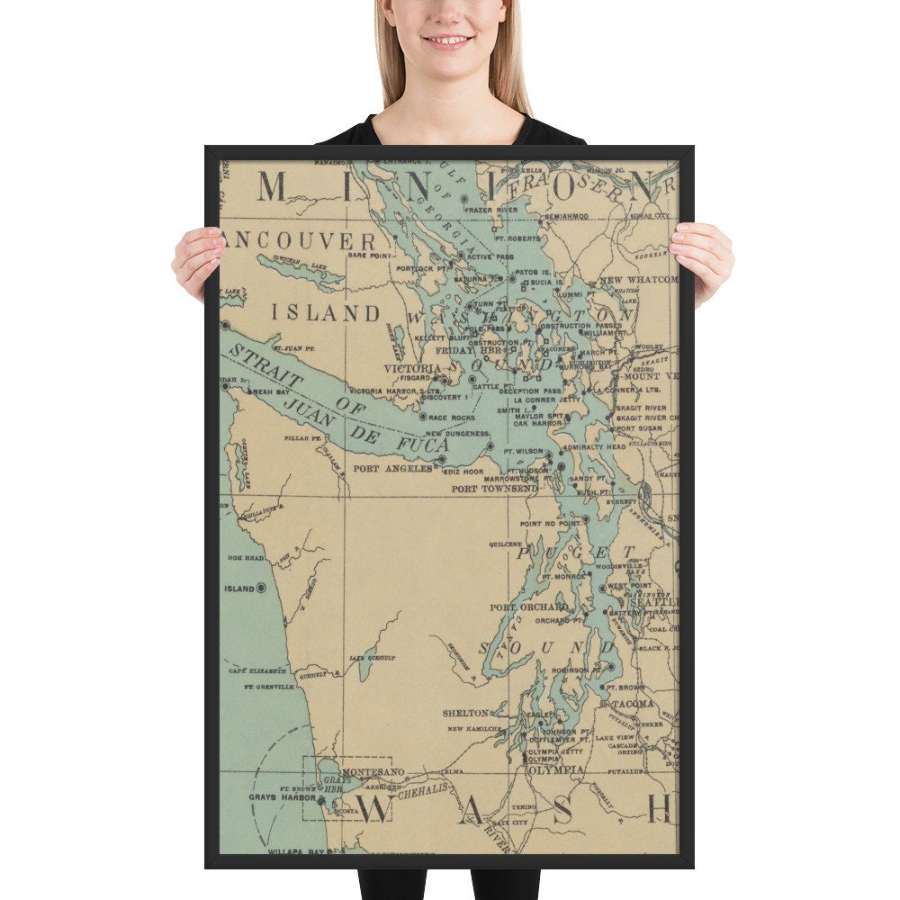 Vintage Puget Sound Lighthouse Map (1898) Washington State Inlet Atlas ...