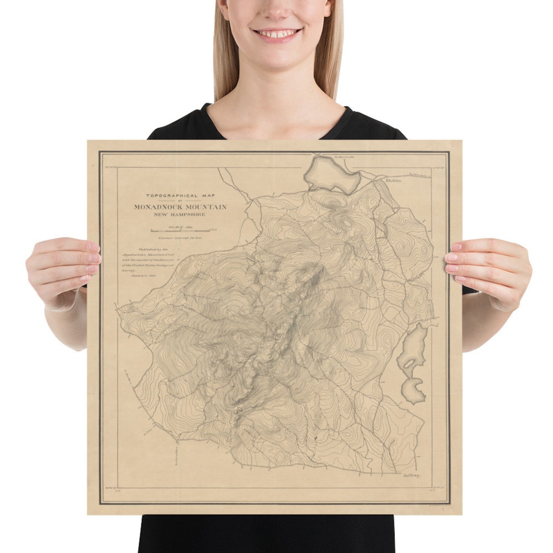 Old Mount Monadnock Map (1891) Vintage New Hampshire Hiking Mountain ...
