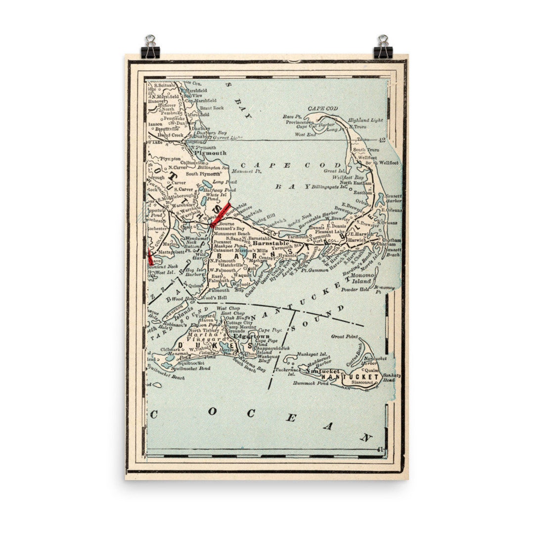 Old Cape Cod Map (1893) Vintage Coastal Massachusetts Atlas Poster - Etsy