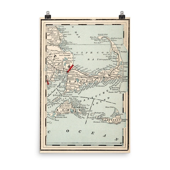 Old Cape Cod Map 1893 Vintage Coastal Massachusetts Atlas | Etsy