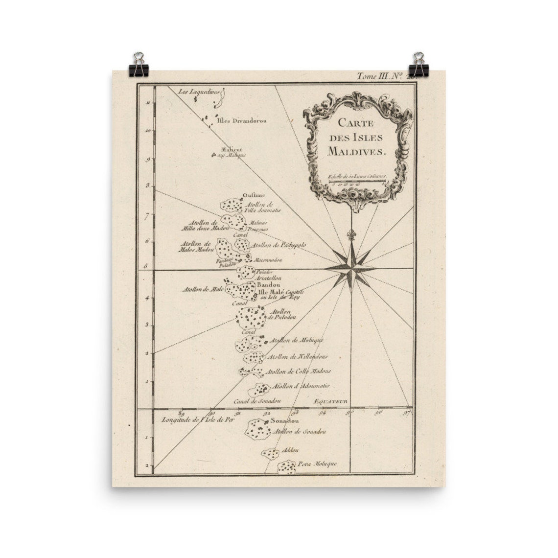 Old Maldives Atoll Map (1764) Vintage Maldivian Islands Atlas Poster - Etsy
