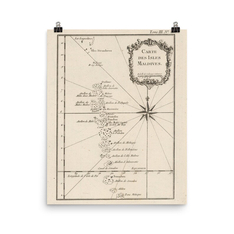 Old Maldives Atoll Map (1764) Vintage Maldivian Islands Atlas Poster - Etsy