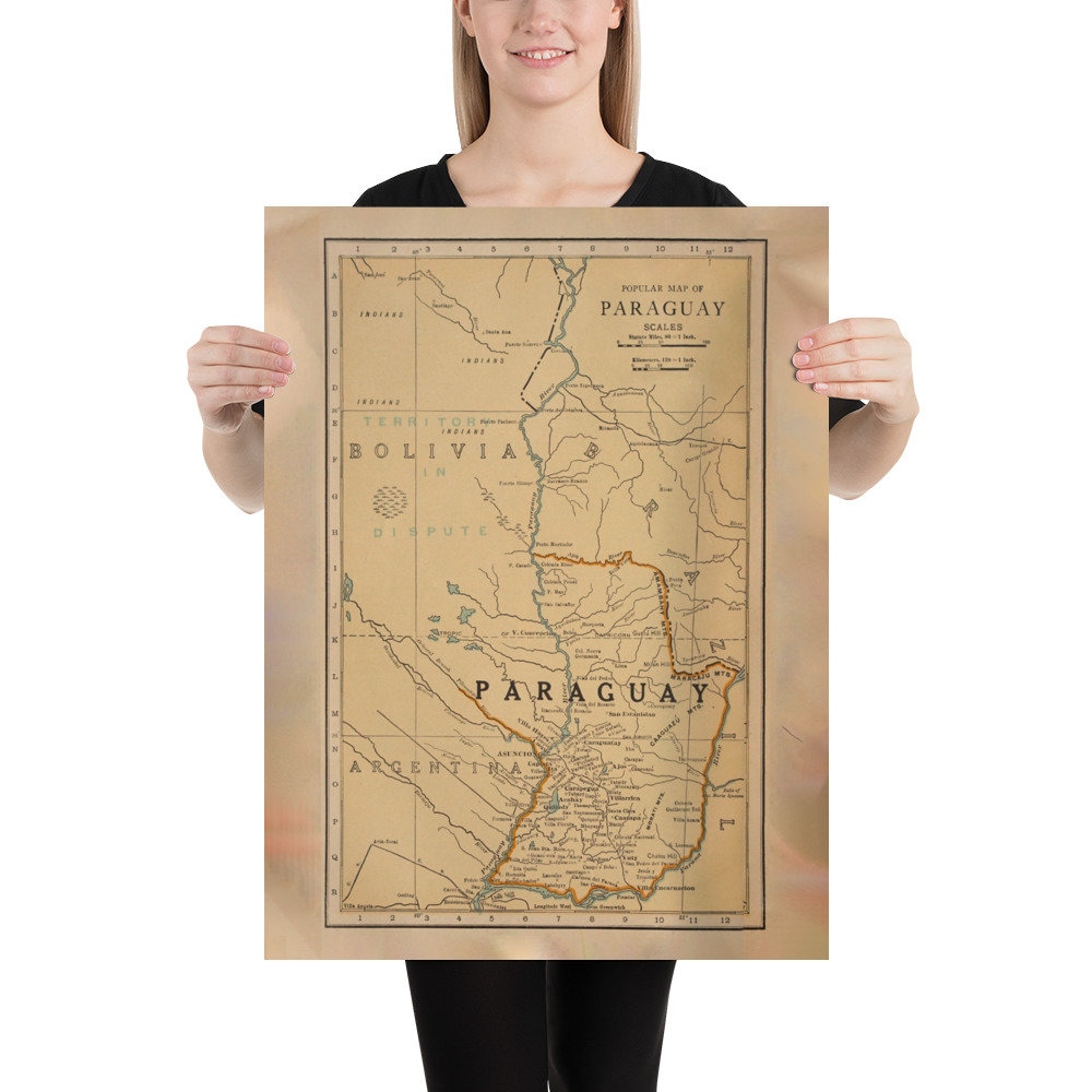 Old Paraguay Map 1924 Vintage Paraguayan Country Atlas - Etsy