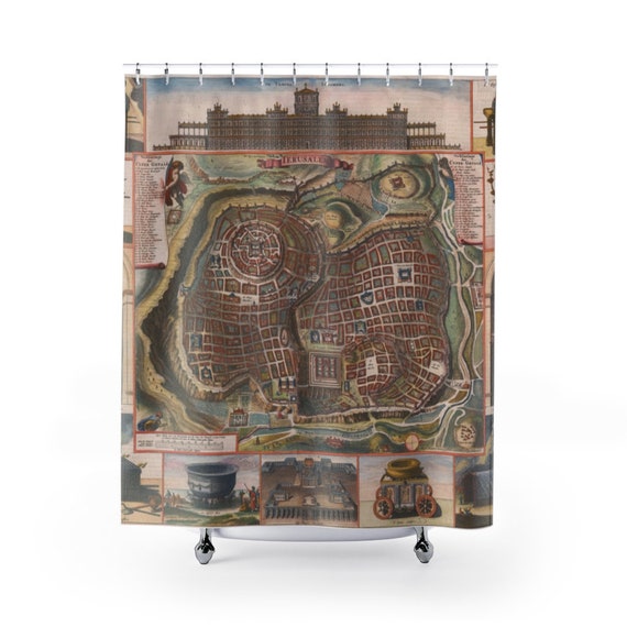 Mapa de La Antigua Jerusalén Israel 1690 Cortinas de ducha | Etsy