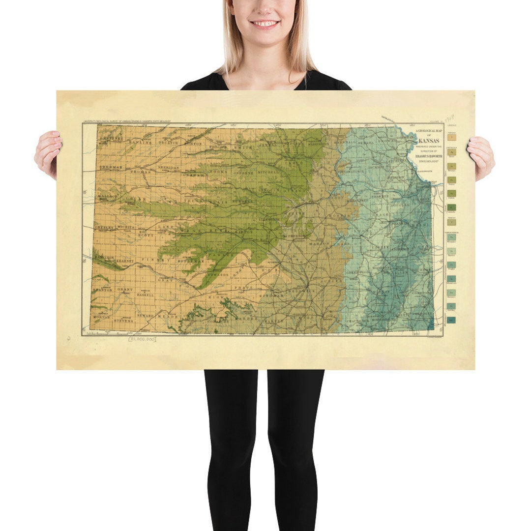 Old Kansas Geology Map (1908) Vintage KS Geological Atlas Poster - Etsy