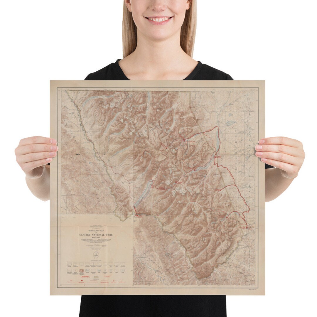 Old Glacier National Park Map (1914) Vintage Montana Natural Reserve ...