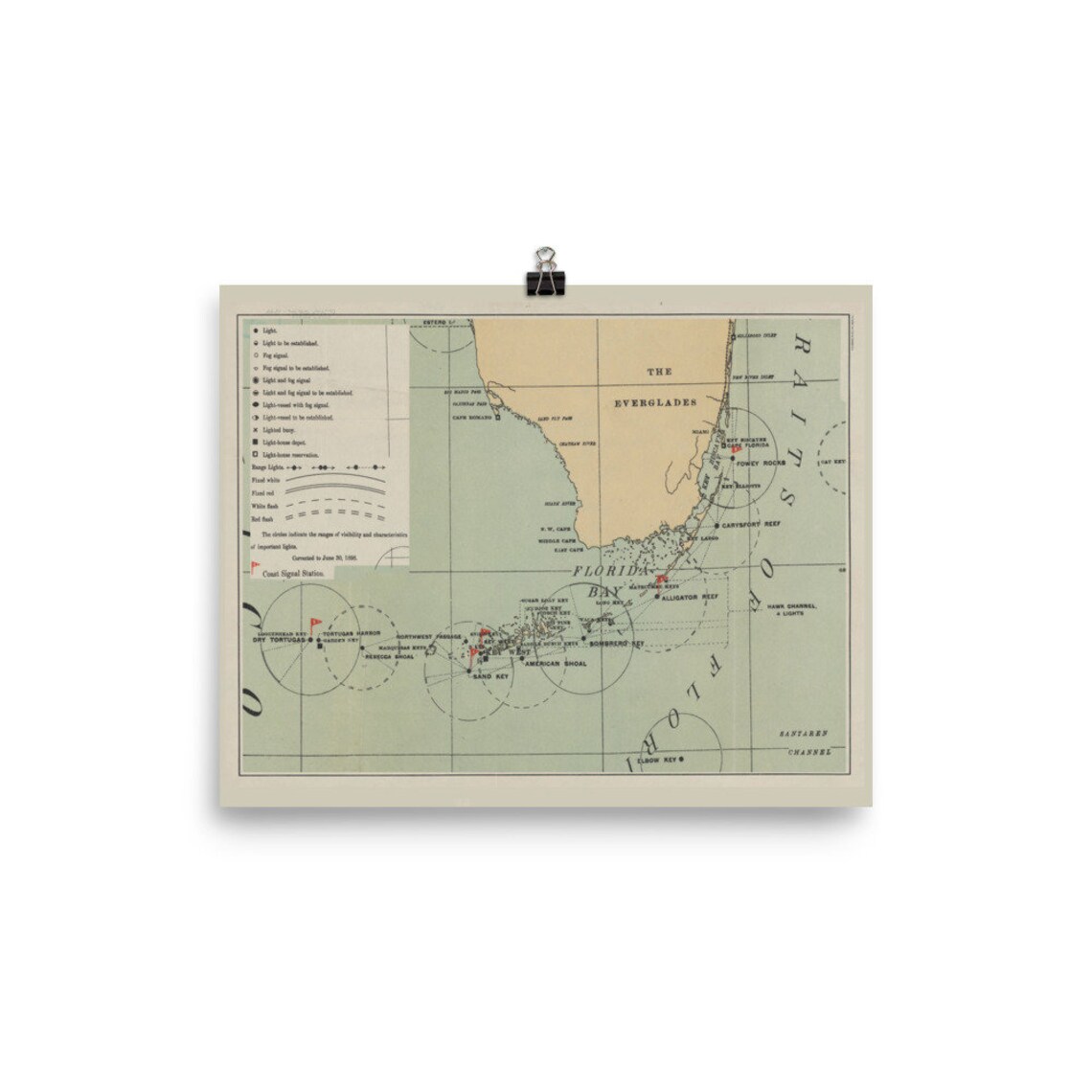 Old Florida Keys Lighthouse Map (1898) FL Nautical & Maritime Atlas ...