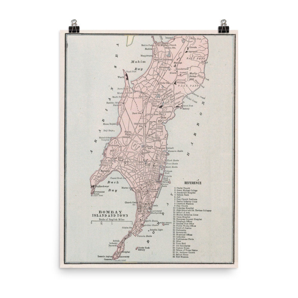 Mumbai Map 1912 Old Bombay India Atlas Poster | Etsy
