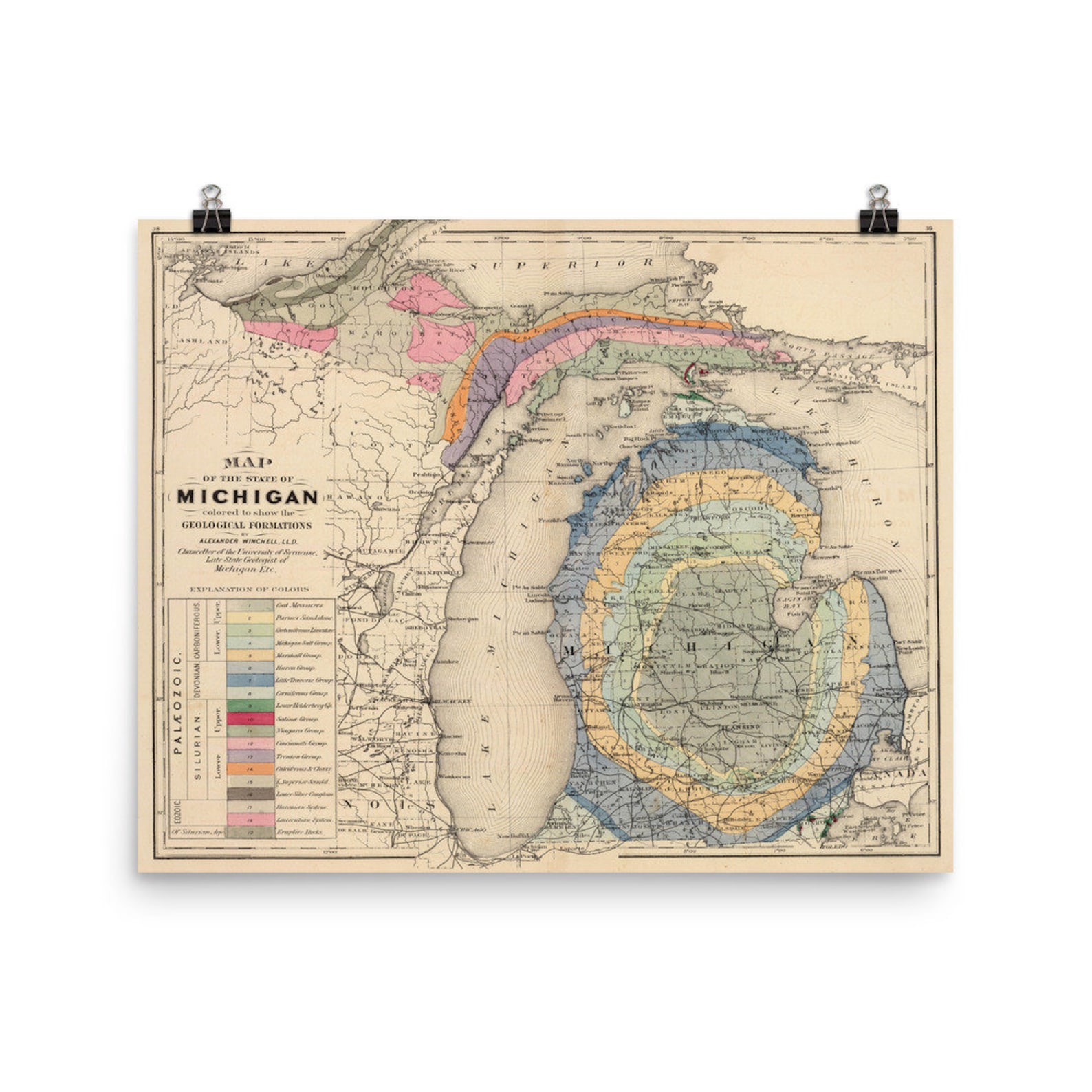 Vintage Michigan Geology Map (1873) Old MI Geological Atlas Poster - Etsy