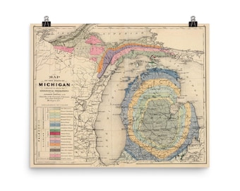 Michigan Map 1888 Old Great Lakes State Atlas Poster - Etsy