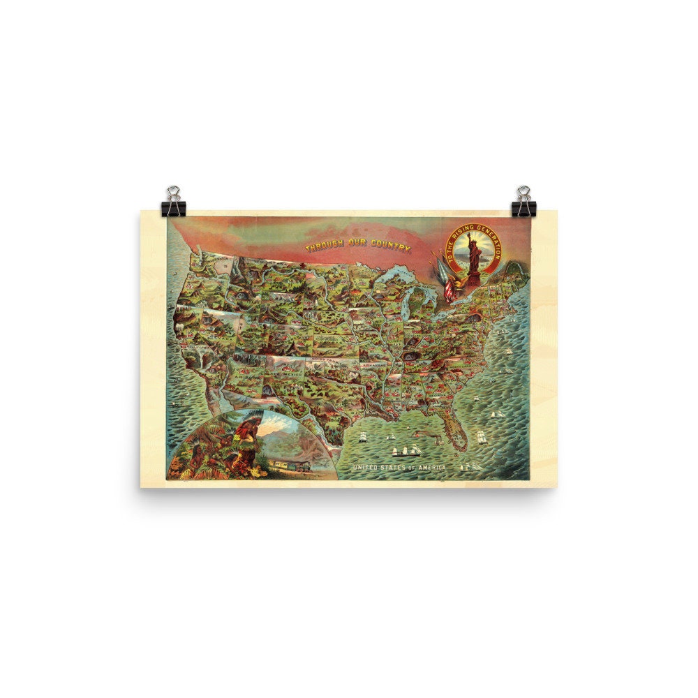 US Pictorial Map 1870 Old United States Atlas with Cities | Etsy