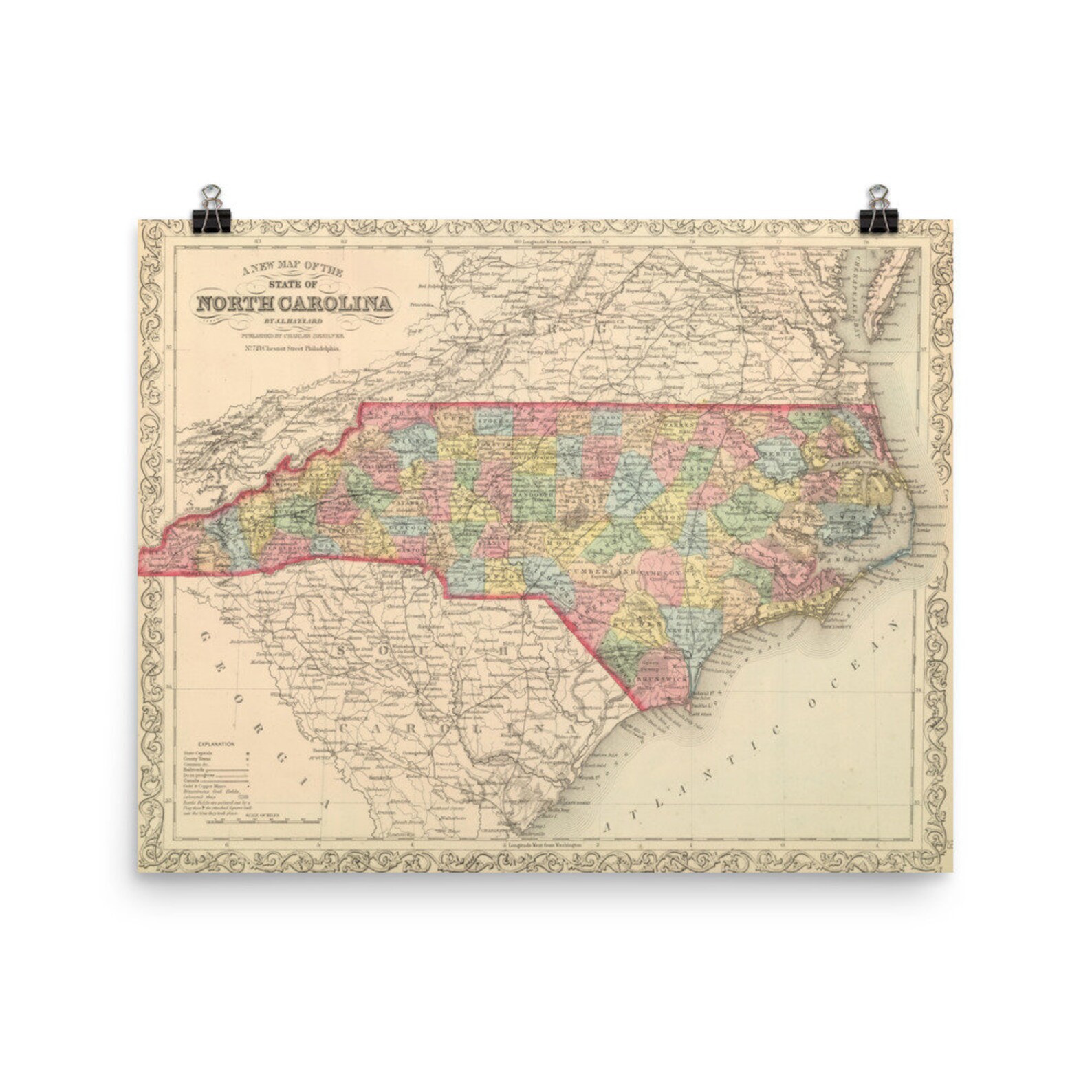 Vintage North Carolina Map 1859 State and County Atlas - Etsy