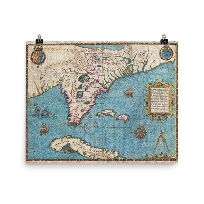 Florida Historical Exploration Map 1591 Spanish Caribbean - Etsy